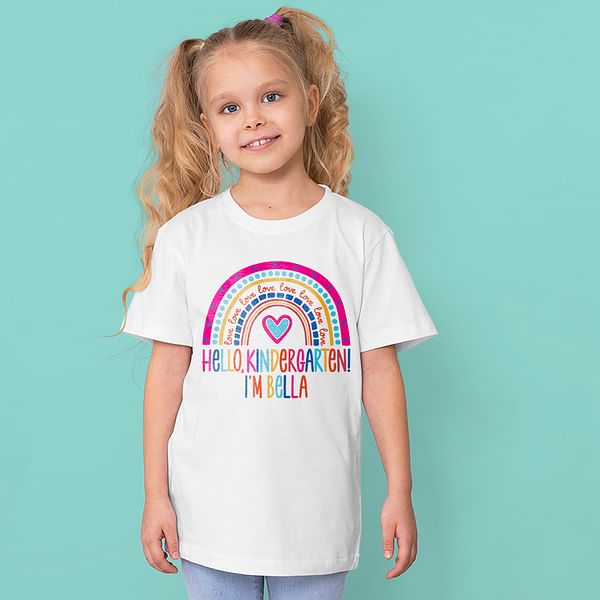Personalized Kindergarten T-Shirt Hello Kindergarten Rainbow Boys Girls ...