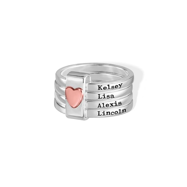 Personalized Sterling Silver Name Stacking Rings with Heart - CALLIE