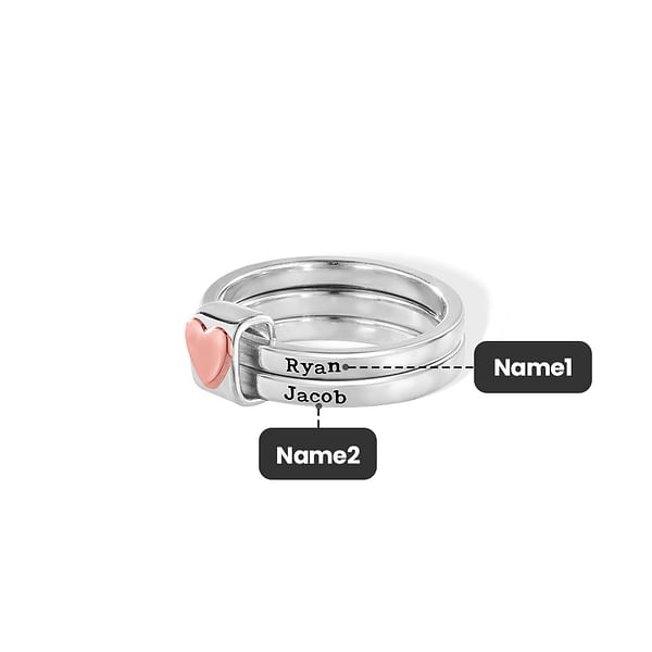 Personalized Sterling Silver Name Stacking Rings with Heart - CALLIE