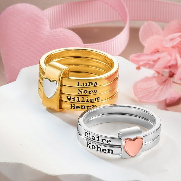 Personalized Sterling Silver Engraved 2-5 Names Stacking Rings with ...