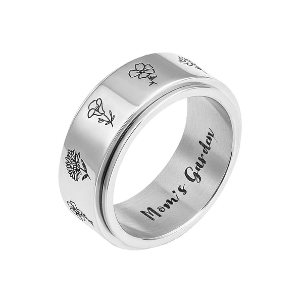 Personalized Birth Flowers Ring with Engraving Gifts for Her - CALLIE
