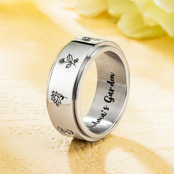 Personalized Birth Flowers Ring with Engraving Gifts for Her - CALLIE