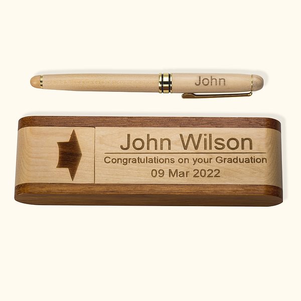 Personalized Natural Wood Ballpoint Pen & Case Set - CALLIE
