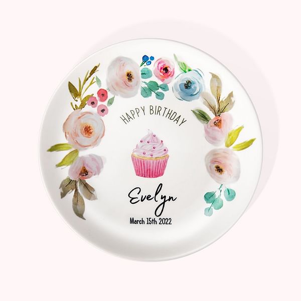 Personalized Ceramic Happy Birthday Party Floral Plate - CALLIE