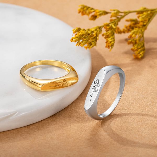 Personalized Birth Month Flower Signet Stackable Ring Gift for Her - CALLIE