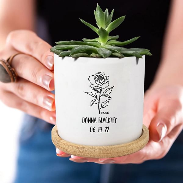 Personalized Memorial Succulent Pot with Birth Flower New Baby and ...