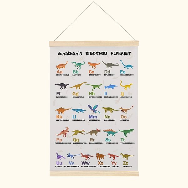 Personalized Canvas Dinosaur Alphabet Wall Art Educational Poster ...