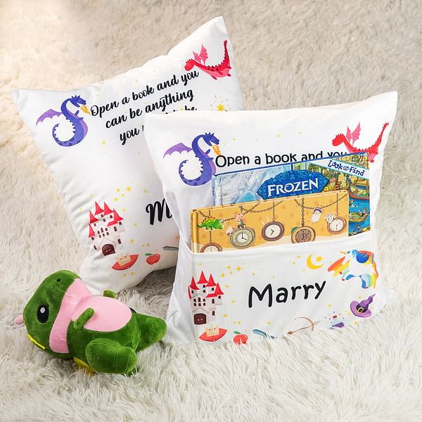 Personalized Reading Pocket Throw Pillow Cushion Cover with Kid Name ...