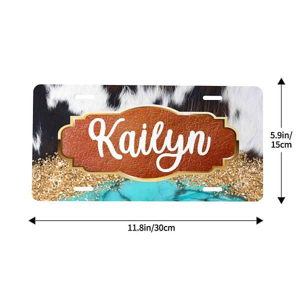 Personalized Aluminum Turquoise and Cow Hide Glitter Decorative License ...