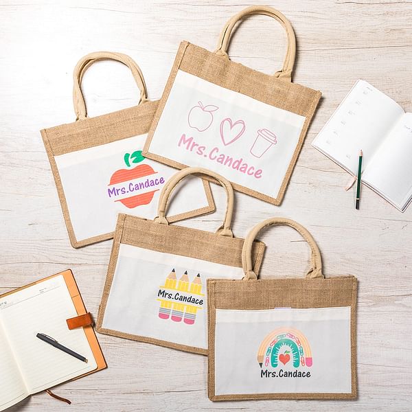 Personalized Teacher Jute Tote Bag with Name for Teacher Appreciation ...