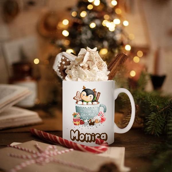 Personalized Cartoon Christmas Theme Hot Cocoa Ceramic Mugs with Name ...
