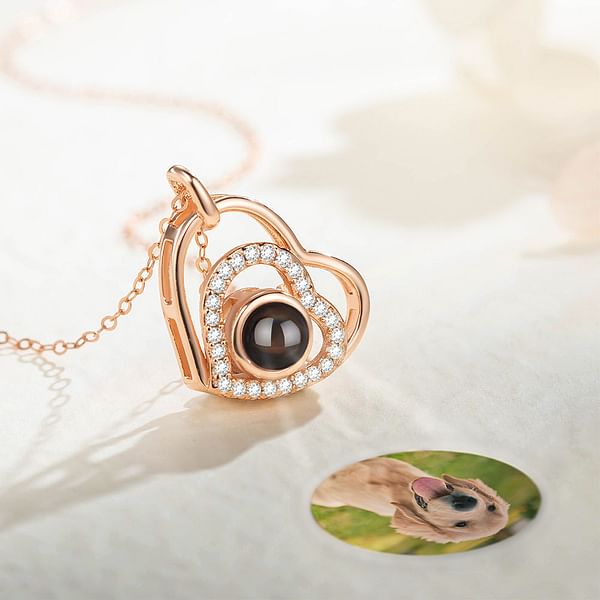 Personalized Double Heart Photo Projection Necklace Studded with ...