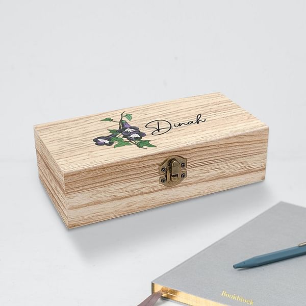 Personalised Small Birth Flower Wooden Keepsake Storage Gift Box Travel ...