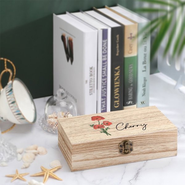 Personalized Small Birth Flower Wooden Keepsake Storage Gift Box Travel ...