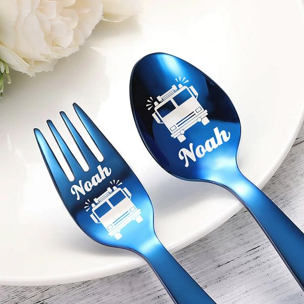 Personalised Fire Lorrys Police cars Cutlery Set Gift for Kids - CALLIE