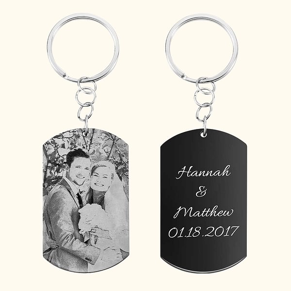 Personalized Men's Photo KeyChain Black Titanium Steel - CALLIE