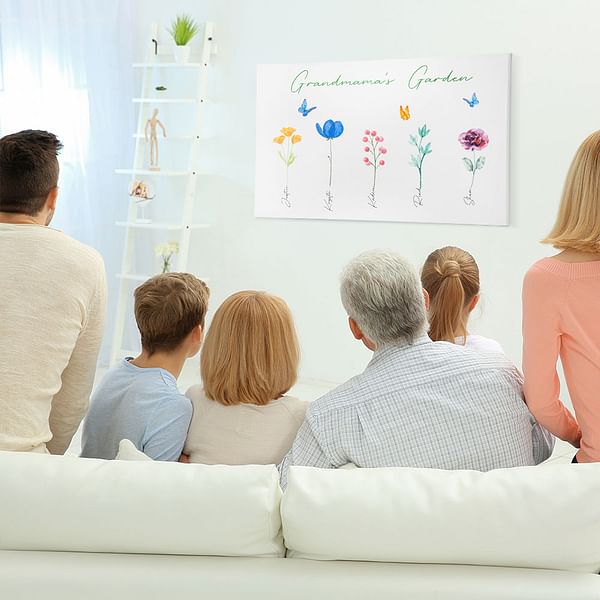Personalised 1-16 Family Watercolor Flowers Horizontal Frameless Canvas ...
