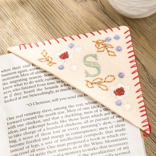 Personalized Felt Corner Hand Embroidered Bookmarks with Initials - CALLIE