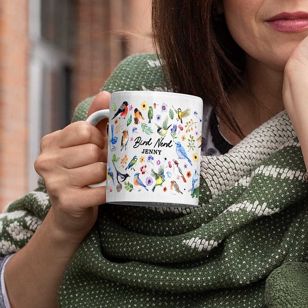 Personalized Bird Nerd Mug with Name Gifts for Bird Lovers - CALLIE