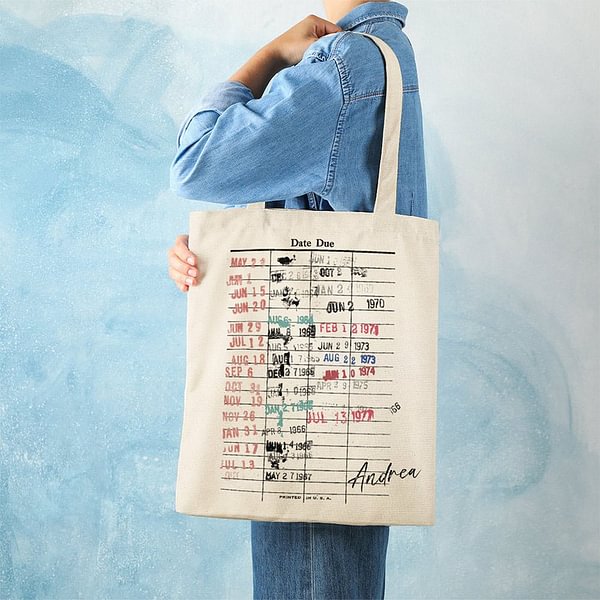 Personalized Vintage Date Due Card Tote Bag Gifts for Book Lovers - CALLIE