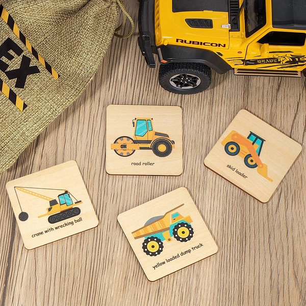 Personalized Wooden Montessori Construction Truck Matching Cards 16 Pcs ...