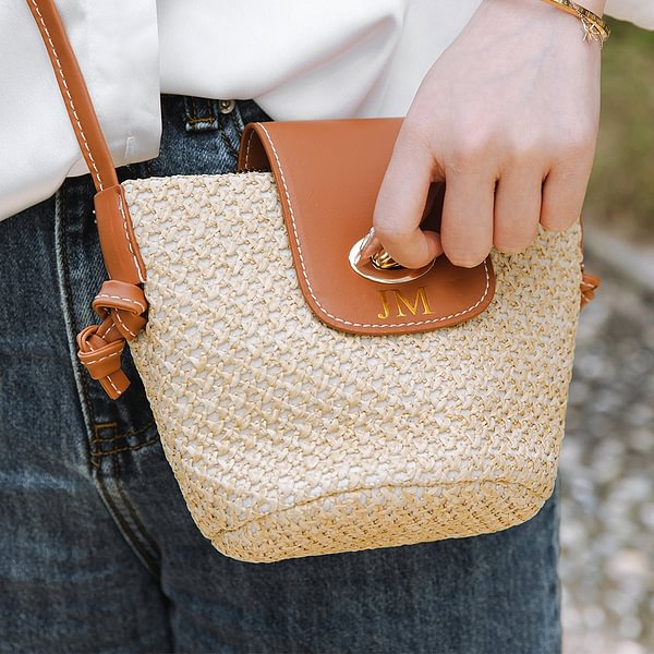 Personalized Women Straw Beach Cross-body Shoulder Tote Bag with ...