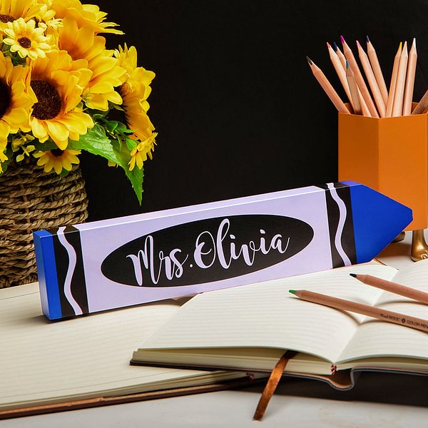 Personalized Teacher Wooden Crayon Desk Sign Name Plate Appreciation ...