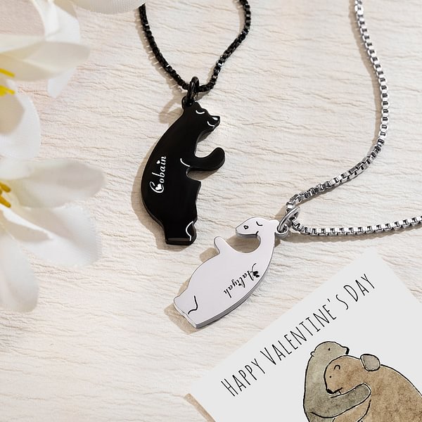 Personalized Engraved Hug Polar Bear Set of 2 Necklaces with Names Cute ...