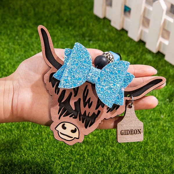 Personalized Wood Highland Cattle Cow with Bow Rear View Mirror Car ...