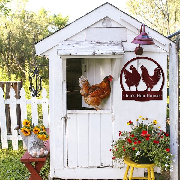 Personalized Retro Chicken Hens Farm Coop Metal Sign with Text ...