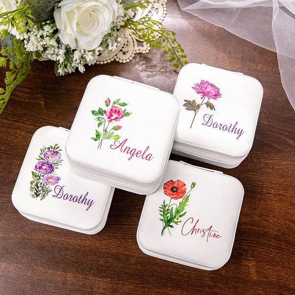 Custom Name Watercolor Birth Flower Jewelry Box for Girls Women - CALLIE