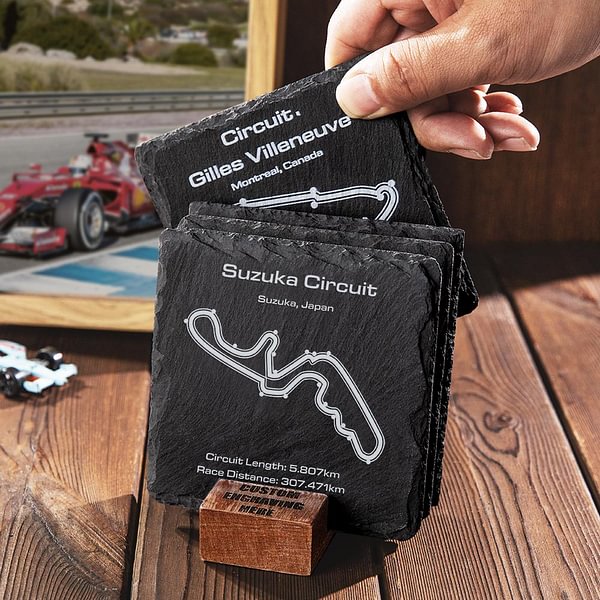 Personalised Racing Car Circuit Race Track Slate Coaster Set for Auto ...