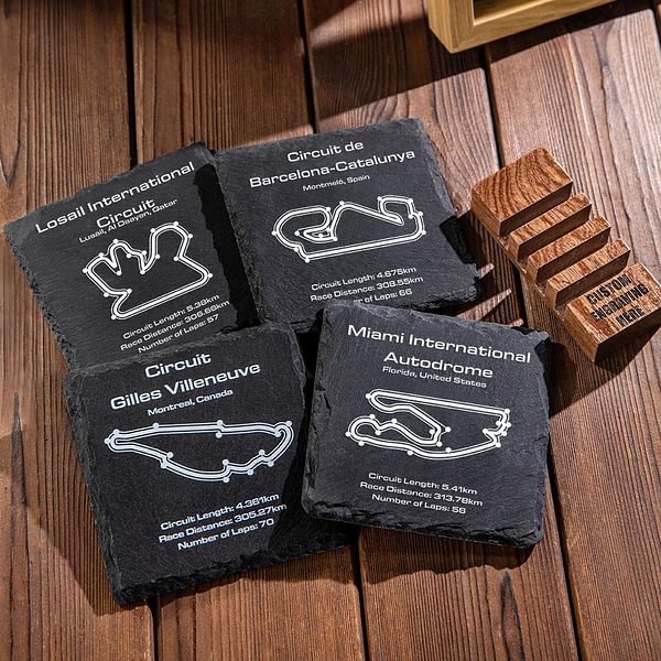 Personalised Racing Car Circuit Race Track Slate Coaster Set for Auto ...