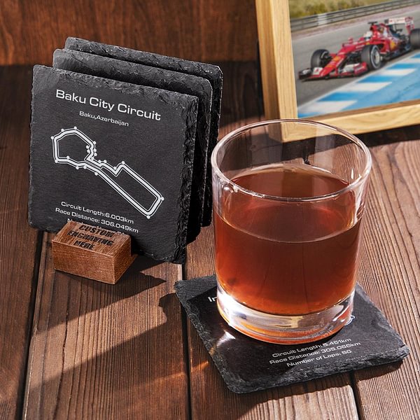 Personalised Racing Car Circuit Race Track Slate Coaster Set for Auto ...