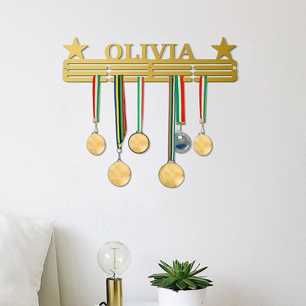 Personalized Medal Name Hanger Holder Award Display Rack with Stars ...