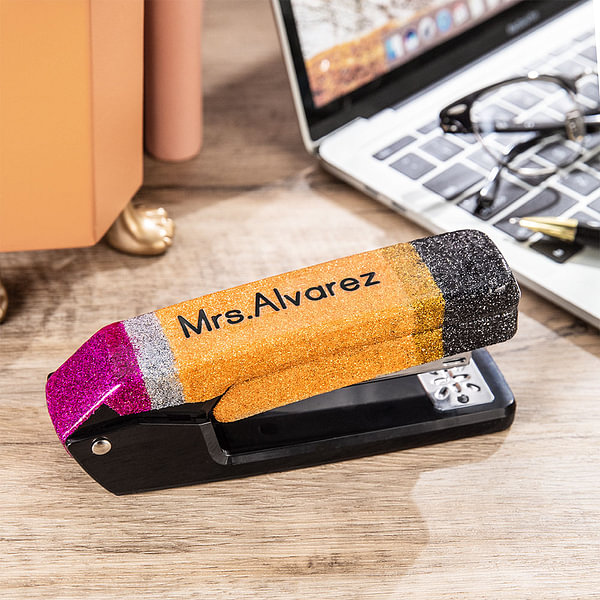 Personalized Glitter Stapler with Pencil and Crayon Design Rotatable ...