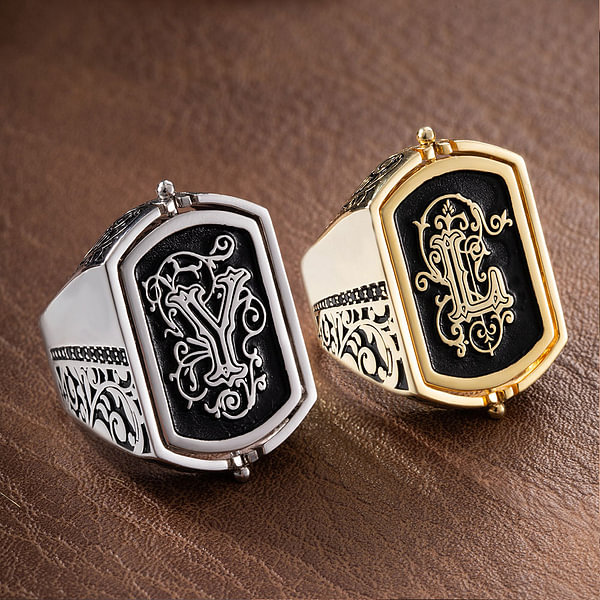 Personalized Handmade Retro Embossed Duogram Flip Monogram Signet Ring ...