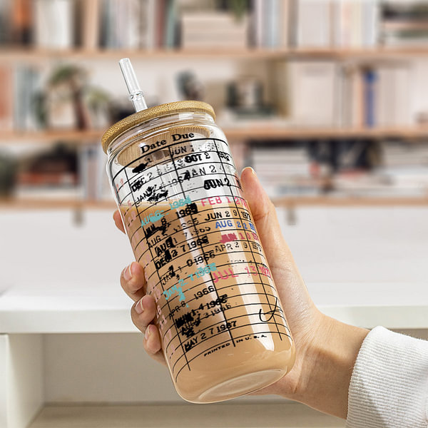 Personalized Library Date Due Card Bookish Glass Cup with Name for ...