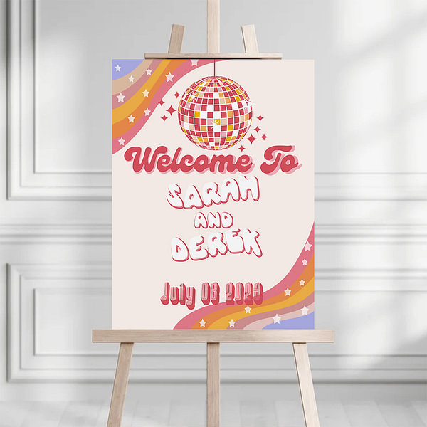 Personalized Disco Welcome Sign Retro Wedding Sign Birthday Party ...