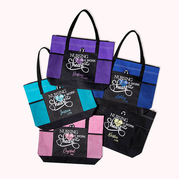 Personalized Nursing Is A Work of Heart Tote Bag Nurse Canvas Zippered ...