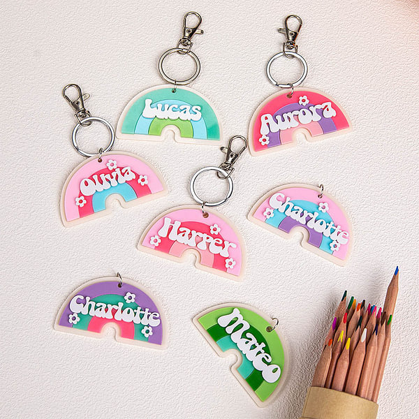 Personalized Retro Rainbow 3D Acrylic Keychain Name Tag for Kids ...