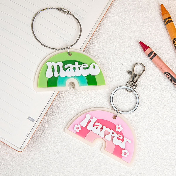 Personalized Retro Rainbow 3D Acrylic Keychain Name Tag for Kids ...