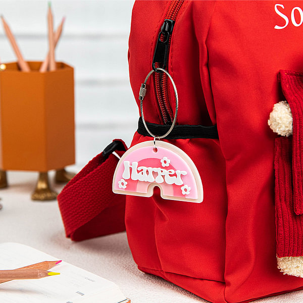 Personalized Retro Rainbow 3D Acrylic Keychain Name Tag for Kids ...