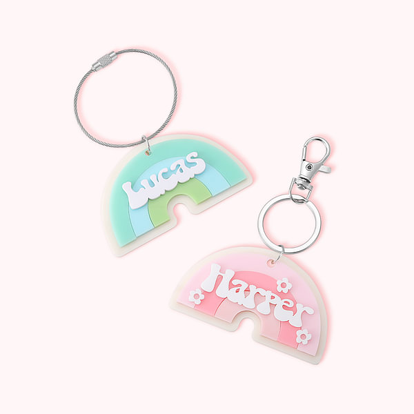 Personalized Retro Rainbow 3D Acrylic Keychain Name Tag for Kids ...