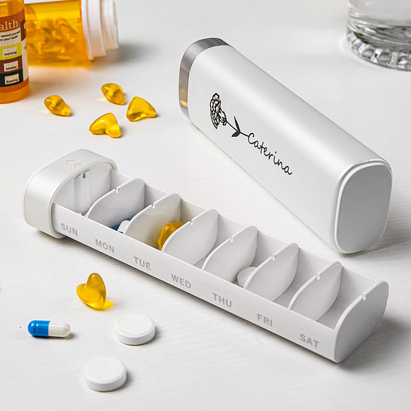 Personalized Birth Flower and Name Portable Large Weekly Pill Organizer ...