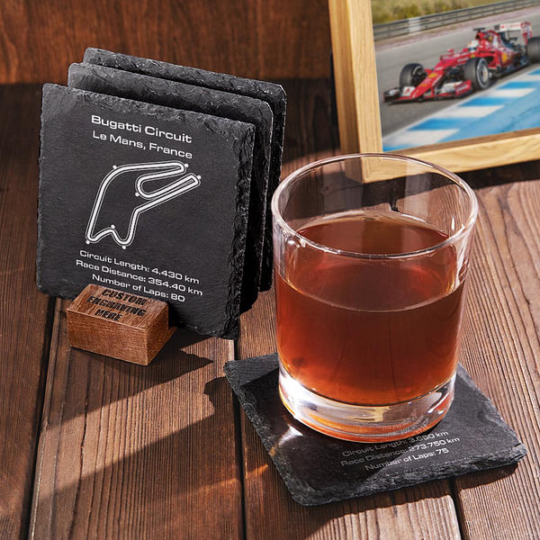 Personalized Racing Car Circuit Race Track Engraved Slate Coaster Set ...