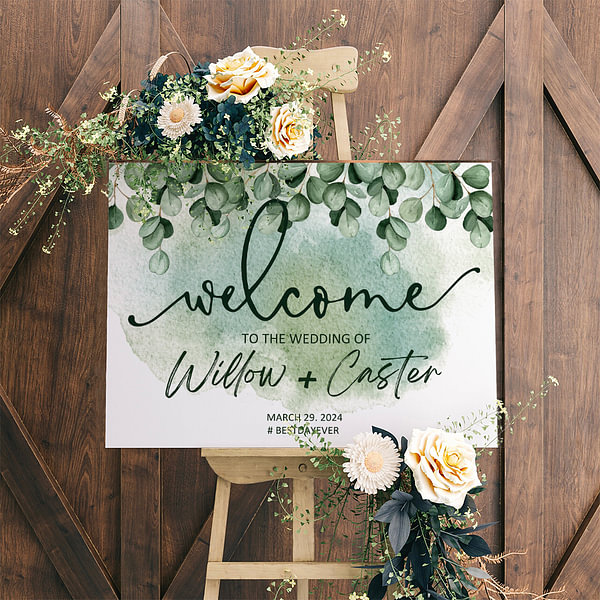 Personalized Welcome Sign for Wedding, Eucalyptus Theme Welcome Sign ...