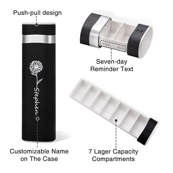 Personalized Birth Flower and Name Portable Large Weekly Pill Organizer ...