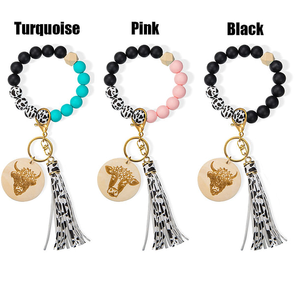 Highland Cow Keychain Beaded Bracelet for Women - CALLIE