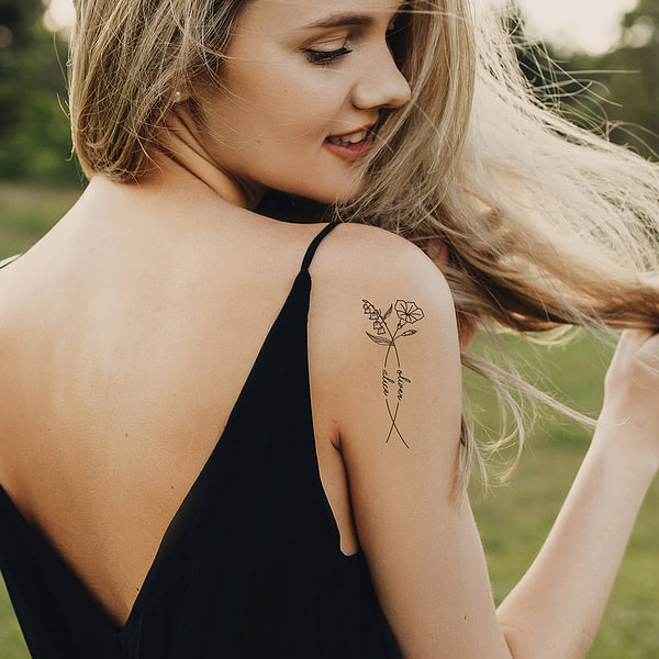 Personalized Birth Flower Bouquet Tattoo Sticker with 2 Names - CALLIE